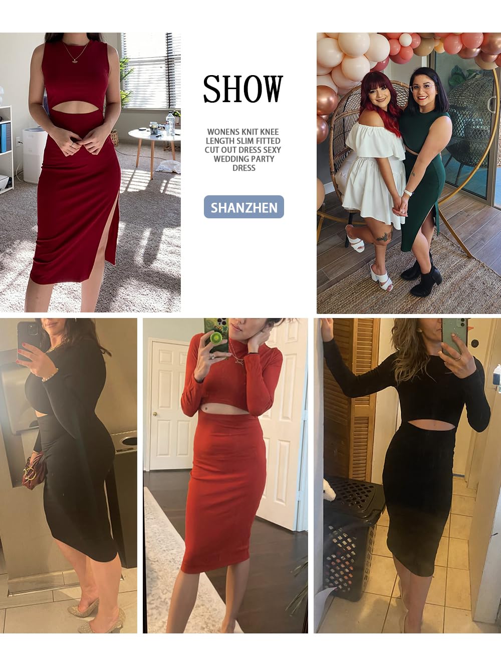 SHANZHEN Bodycon Dresses for Women Elegant Long Sleeve Fall Winter Cutout Ribbed Long Sleeve Dress A-White