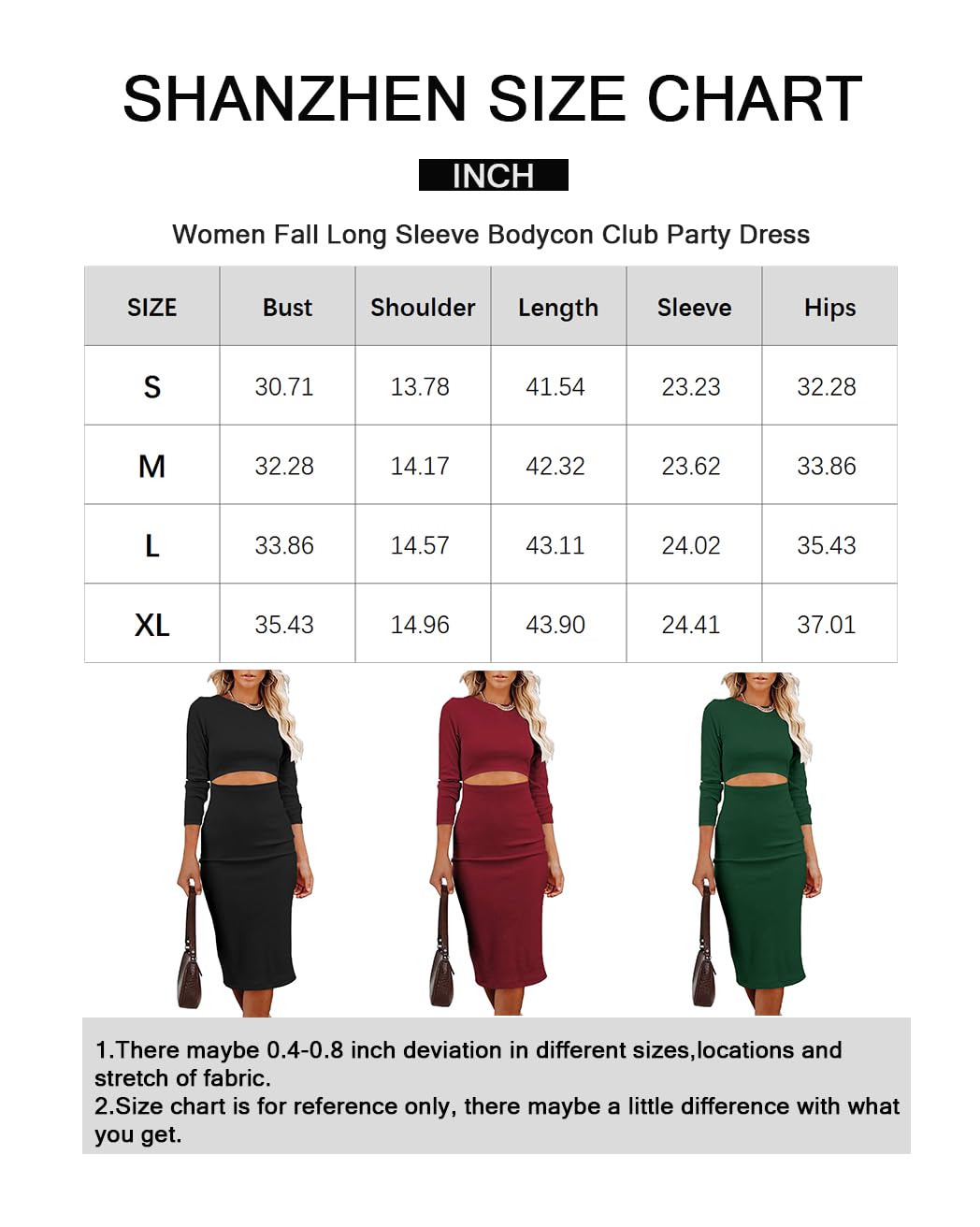 SHANZHEN Bodycon Dresses for Women Elegant Long Sleeve Fall Winter Cutout Ribbed Long Sleeve Dress A-White