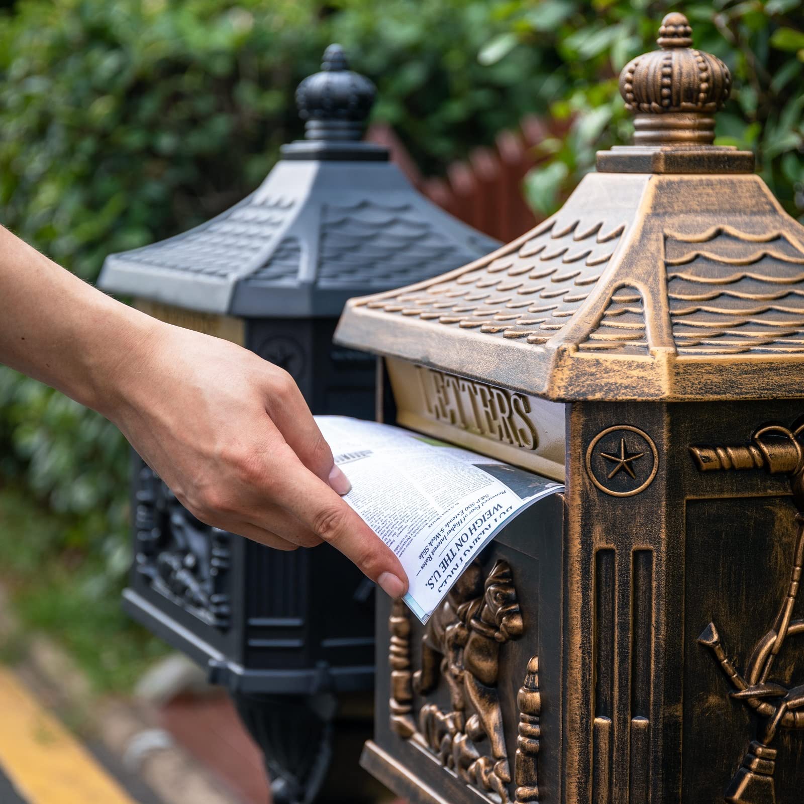 ZOTORUN Mailbox Rustproof Cast Aluminum Locking Security Post Mount Mail Box, Large, Bronze
