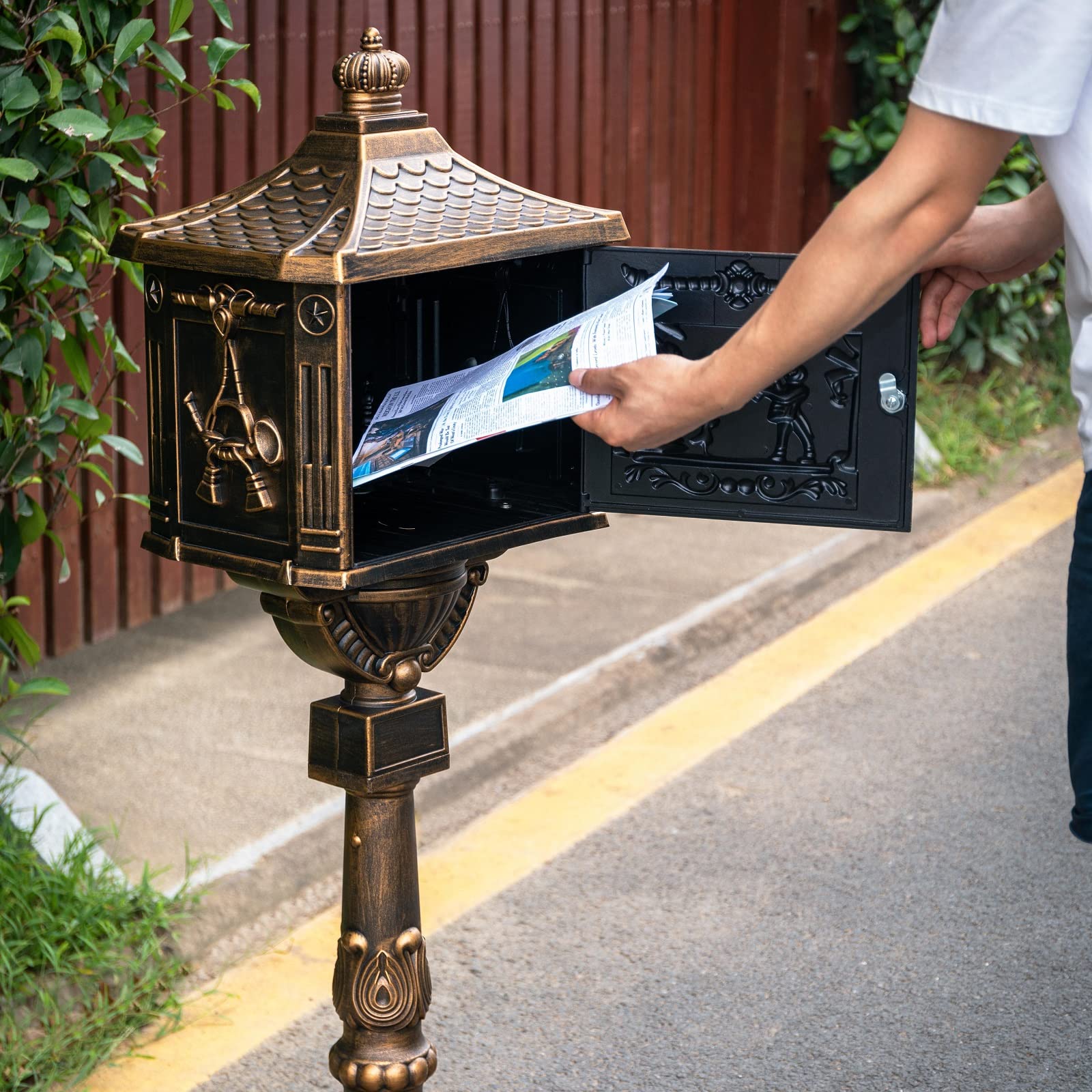 ZOTORUN Mailbox Rustproof Cast Aluminum Locking Security Post Mount Mail Box, Large, Bronze