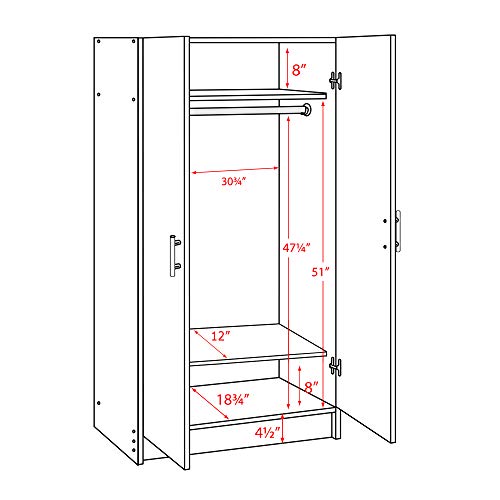 Prepac Elite 2 Door Wardrobe Cabinet, 32" W x 65" H x 20" D, Espresso