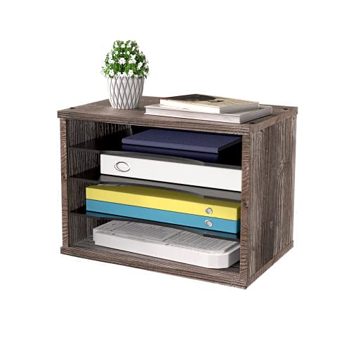 J JACKCUBE DESIGN Rustic Wood Desk Organizer 4 Compartment Paper File Holder for Home and Office, Document Storage, File sorter, Mail and Letter Tray- MK560A