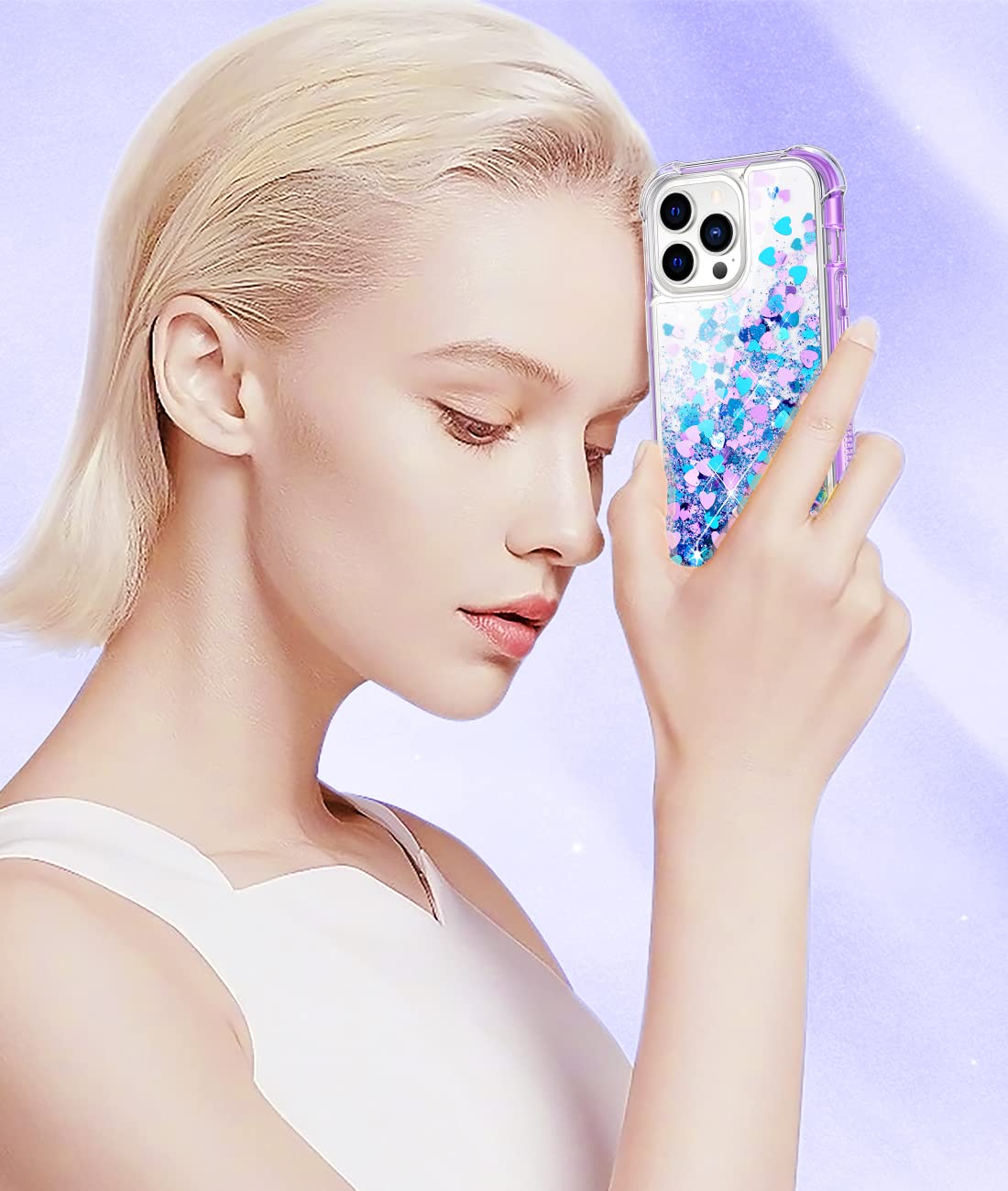 Caka for iPhone 14 Pro Max Case Glitter for Girls Women with Built-in Screen Protector Liquid Quicksand Protective Shockproof Full Body Phone Case for iPhone 14 Pro Max 6.7ββ Blue Purple