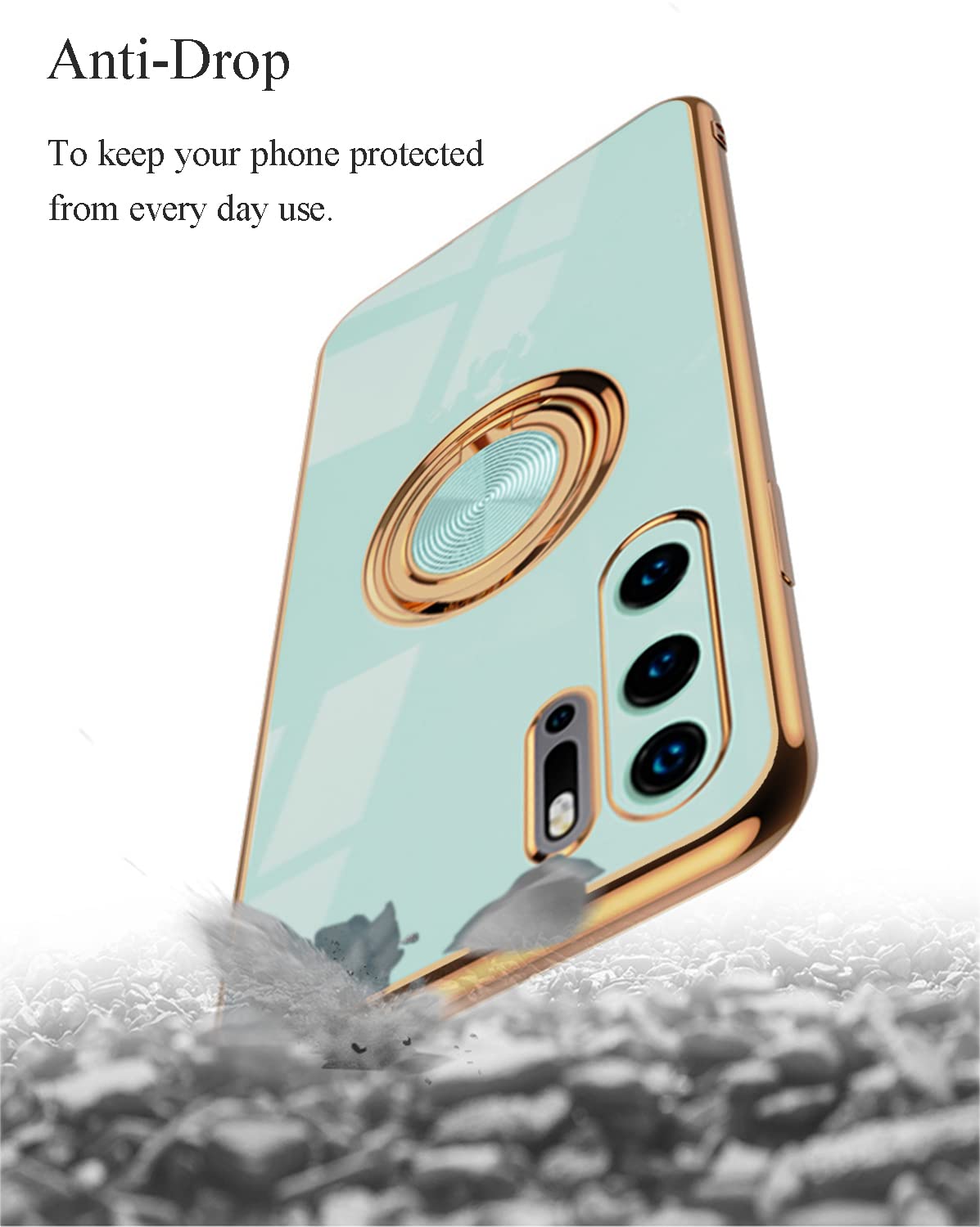 Compatible for Huawei P30 Pro Case Ring Holder Magnet Silicone, Huawei P30 Pro Phone Case Thin Protective Case Aesthetic Black 360° Rotatable Metal Stand (Green)