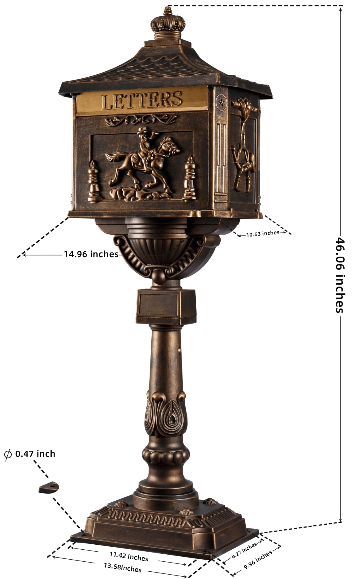ZOTORUN Mailbox Rustproof Cast Aluminum Locking Security Post Mount Mail Box, Large, Bronze