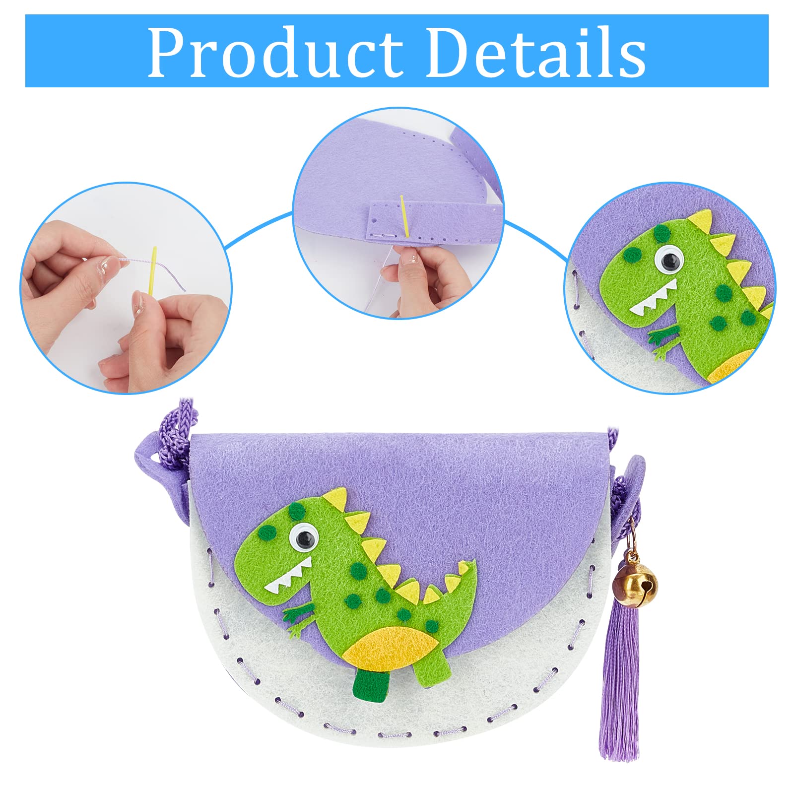 FREEBLOSS 6 Set Sew Your Own Purses Felt DIY Animal Theme Handmade Handbags Nonwoven Craft Sewing Play Gift with Safety Needle Felt Craft Kits for Children