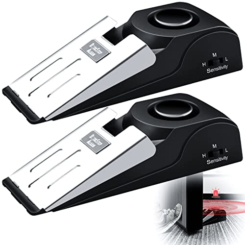 AceMining Door Stop Alarm with 120dB Siren, Floor Mount Type, Rubber Security Door Wedge for Home, Travel, Pack of 2, Black
