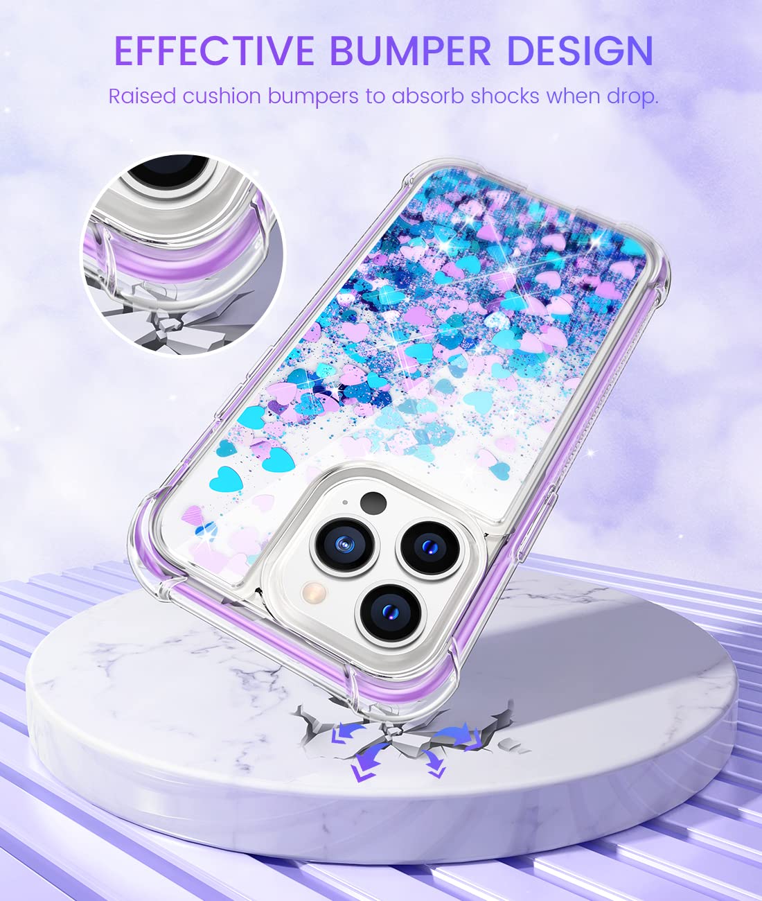 Caka for iPhone 14 Pro Max Case Glitter for Girls Women with Built-in Screen Protector Liquid Quicksand Protective Shockproof Full Body Phone Case for iPhone 14 Pro Max 6.7ββ Blue Purple
