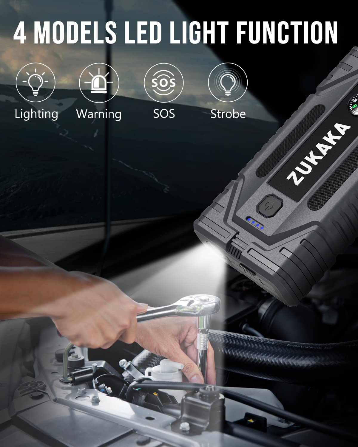 ZUKAKA Car Jump Starter 1500A Peak 15800mAh Battery Starter Up to 7L Gas and 5.5L Diesel Engine 12V Auto Jump Starter Box Power Bank with USB and Type C Port Jump Box with LED Light
