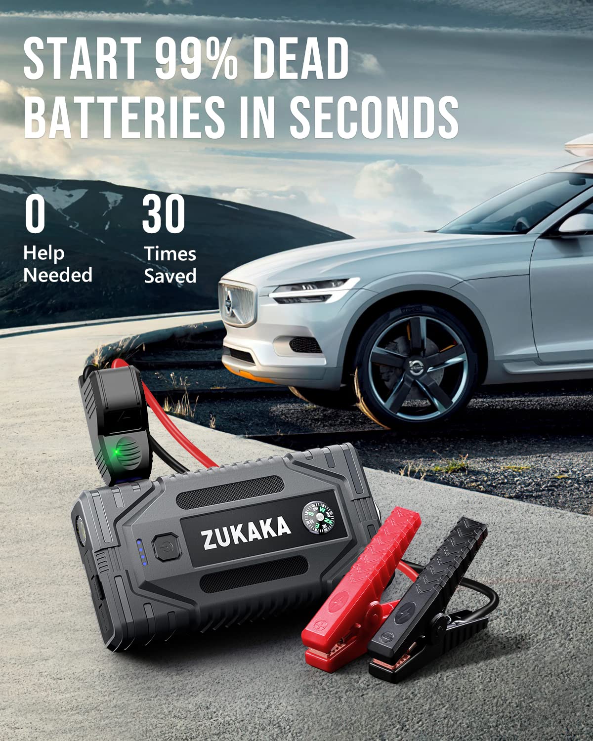 ZUKAKA Car Jump Starter 1500A Peak 15800mAh Battery Starter Up to 7L Gas and 5.5L Diesel Engine 12V Auto Jump Starter Box Power Bank with USB and Type C Port Jump Box with LED Light