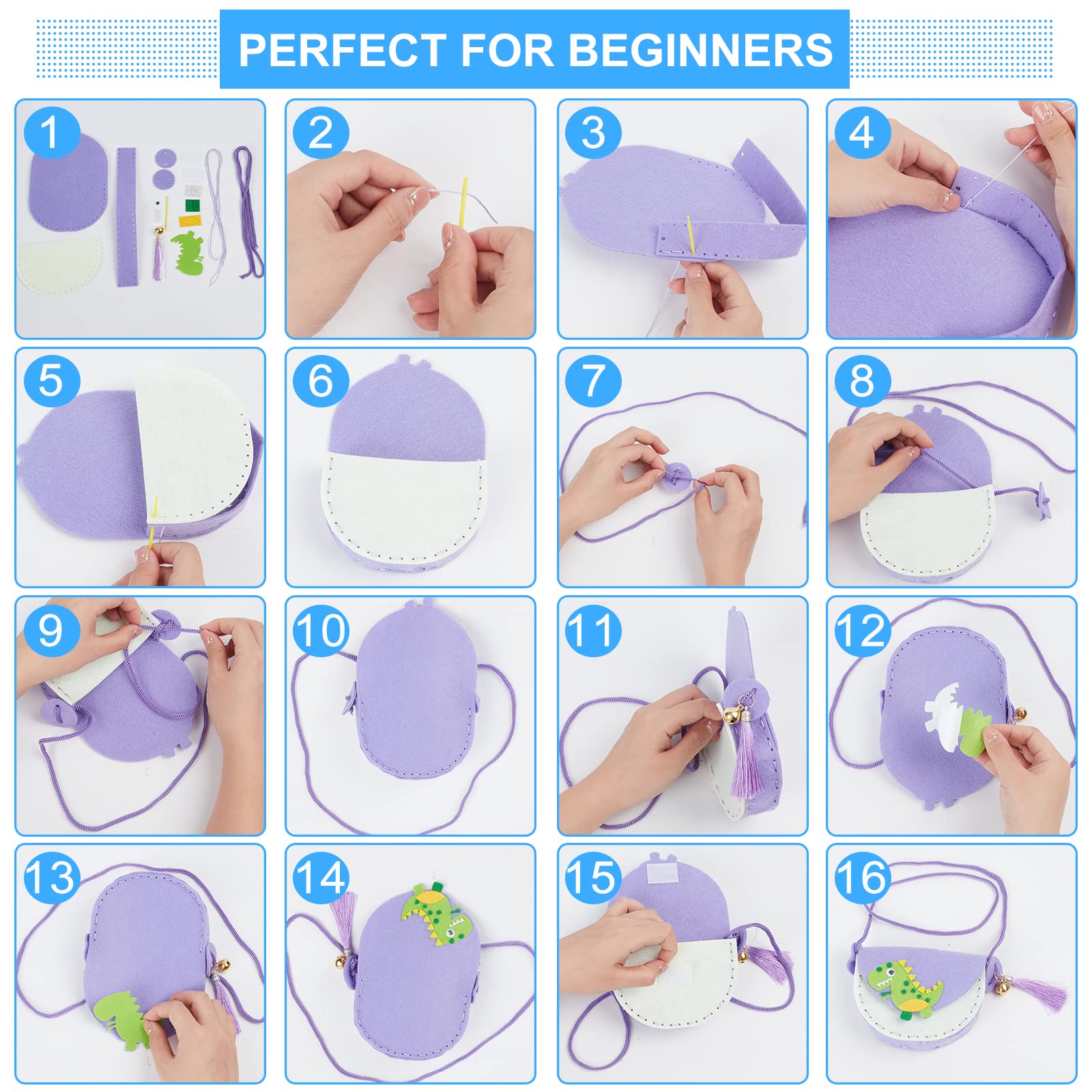 FREEBLOSS 6 Set Sew Your Own Purses Felt DIY Animal Theme Handmade Handbags Nonwoven Craft Sewing Play Gift with Safety Needle Felt Craft Kits for Children