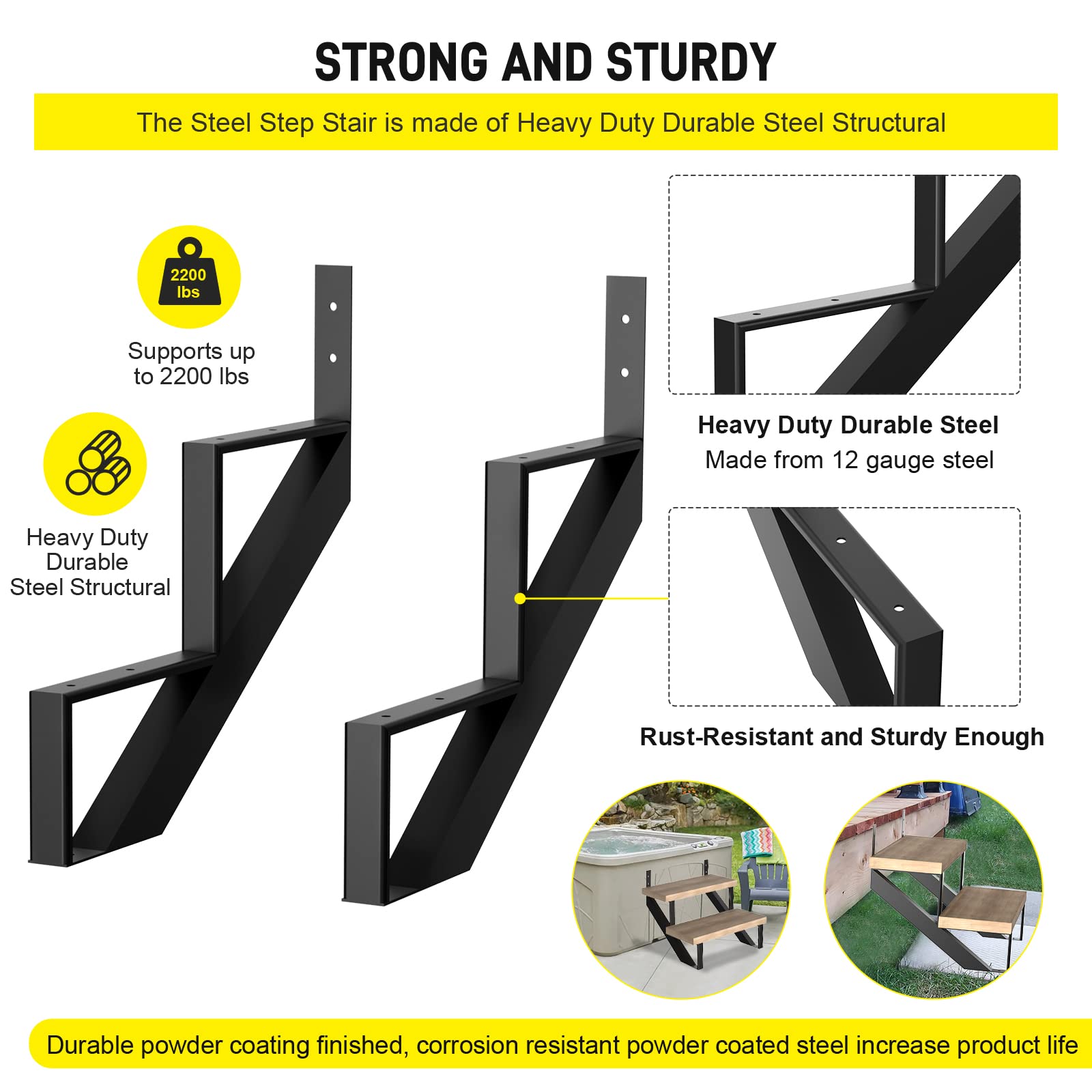 Doniks Steel Stair Step Riser -2 Step for Deck Height 19.5 Inches Metal Stair Stringer Step Stringer Support Connector Frame Hanger Bracket