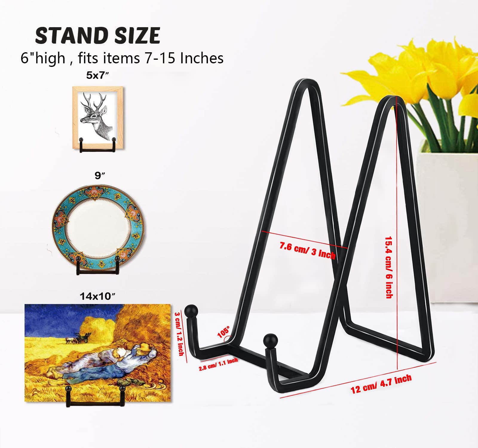 12 Pack 6"Plate Stands for Display,Metal Plate Holders Display Stands Can Be Used for Picture Stands,Book Stands for Display,Plate Display Stands,Easel,Photo Frame Stands,Plaque Stands,Desktop Stand.
