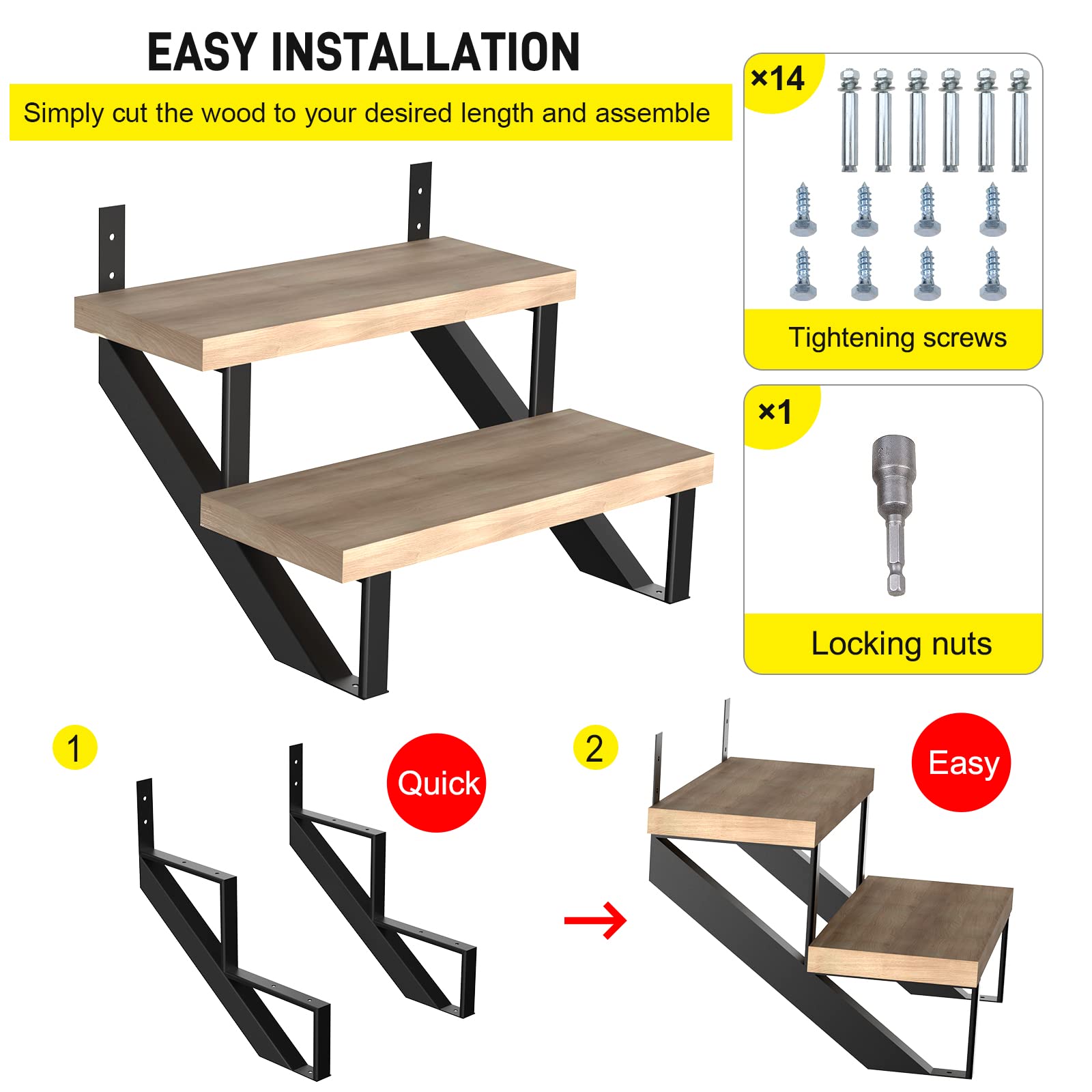 Doniks Steel Stair Step Riser -2 Step for Deck Height 19.5 Inches Metal Stair Stringer Step Stringer Support Connector Frame Hanger Bracket