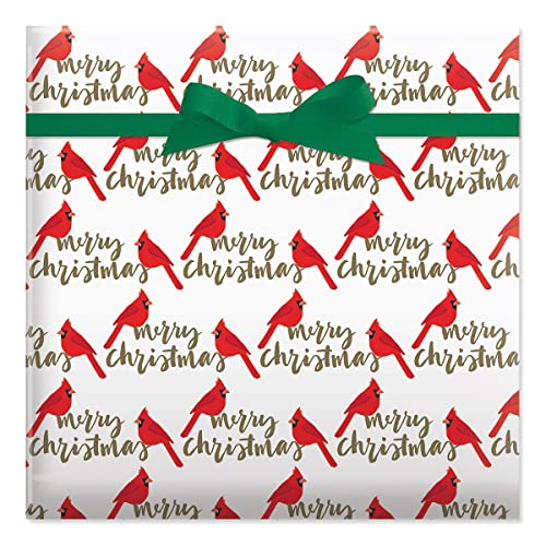 Christmas Cardinals Jumbo Rolled Gift Wrap - 1 Giant Roll, 23 Inches Wide by 32 feet Long, Heavyweight, Tear-Resistant, Holiday Wrapping Paper