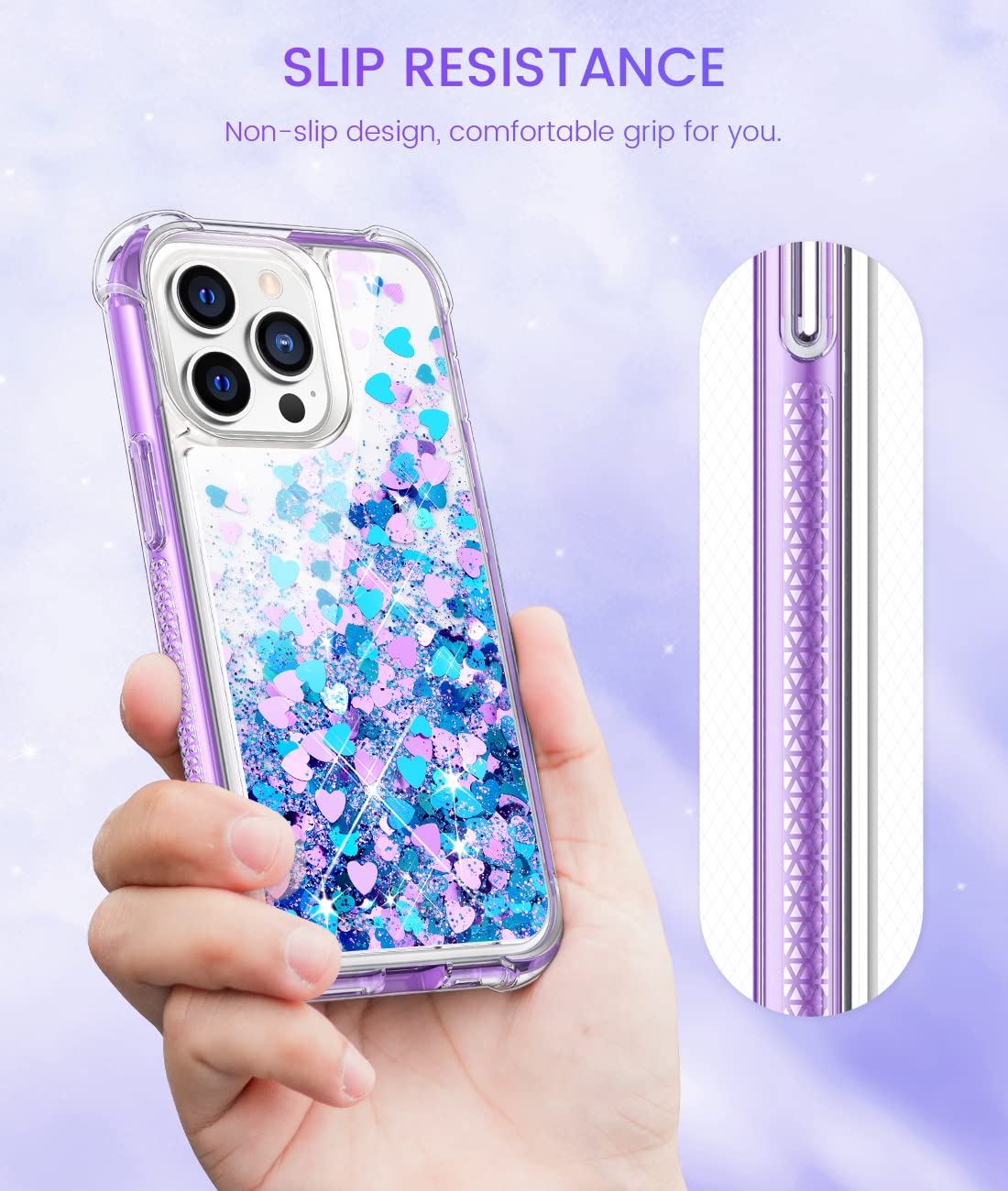 Caka for iPhone 14 Pro Max Case Glitter for Girls Women with Built-in Screen Protector Liquid Quicksand Protective Shockproof Full Body Phone Case for iPhone 14 Pro Max 6.7ββ Blue Purple