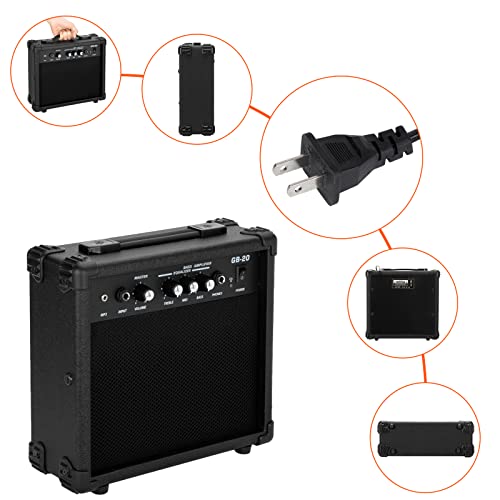 Ktaxon Electric Bass Guitar Full Size Flame Design Bass Set with 20 Watt Amplifier, Portable Bass Bag, Superior Amp Wire, Adjustable Guitar Strap, Plectrum, Wrench Tool(Sunset)