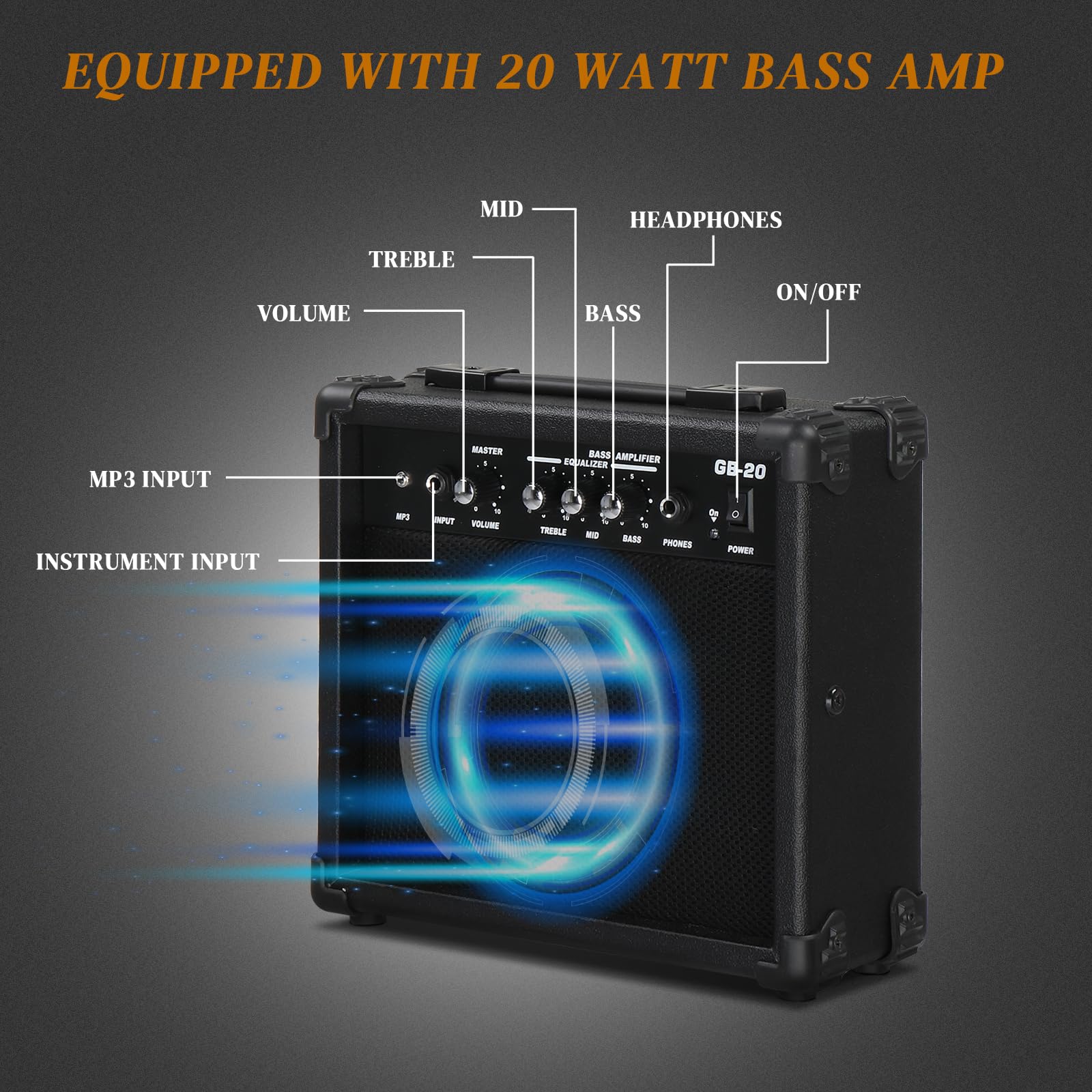 Ktaxon Electric Bass Guitar with 20Watt Amplifier, 4 String Right Handed Electric Bass Kit for Beginner & Professionals W/a Bag, Shoulder Strap, Guitar Pick, Wrench Tool(Brown Sunburst)