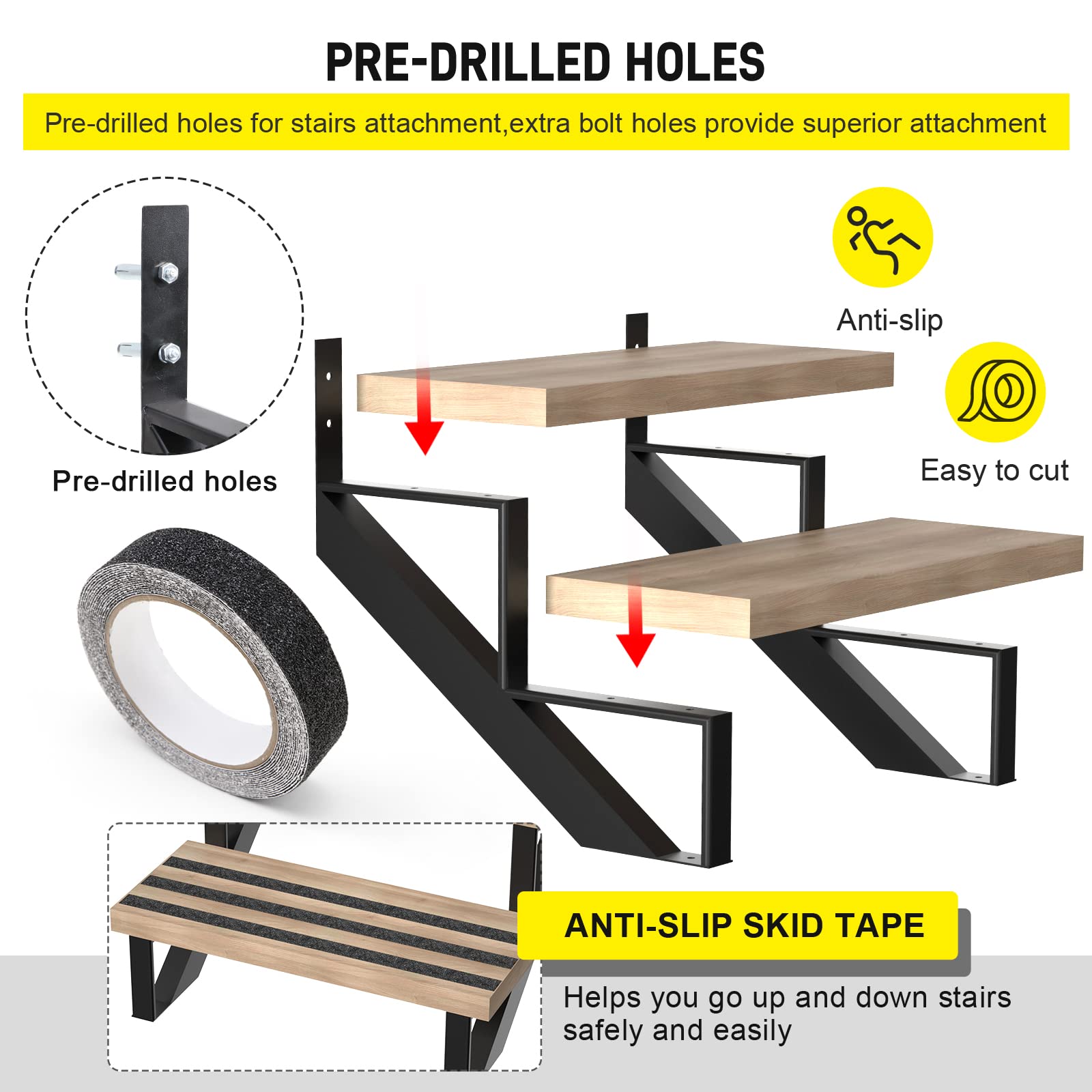 Doniks Steel Stair Step Riser -2 Step for Deck Height 19.5 Inches Metal Stair Stringer Step Stringer Support Connector Frame Hanger Bracket