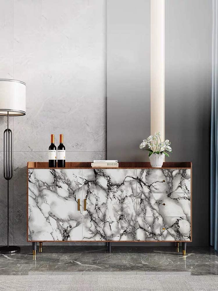 Yancorp 16"x394" White and Black Contact Paper Easily Removable Countertops Black and White Marble Wallpaper Self-Adhesive Peel and Stick Backsplash Vinyl Kitchen(White Black, 11.8"x120")