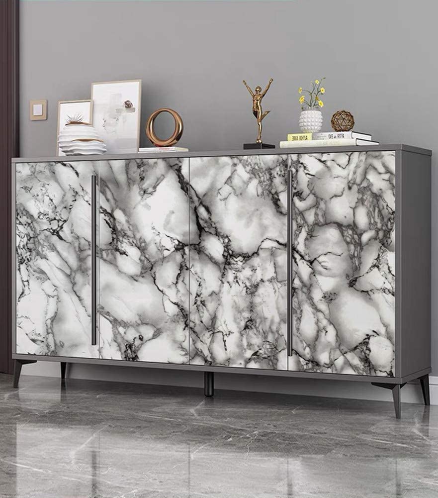 Yancorp 16"x394" White and Black Contact Paper Easily Removable Countertops Black and White Marble Wallpaper Self-Adhesive Peel and Stick Backsplash Vinyl Kitchen(White Black, 11.8"x120")