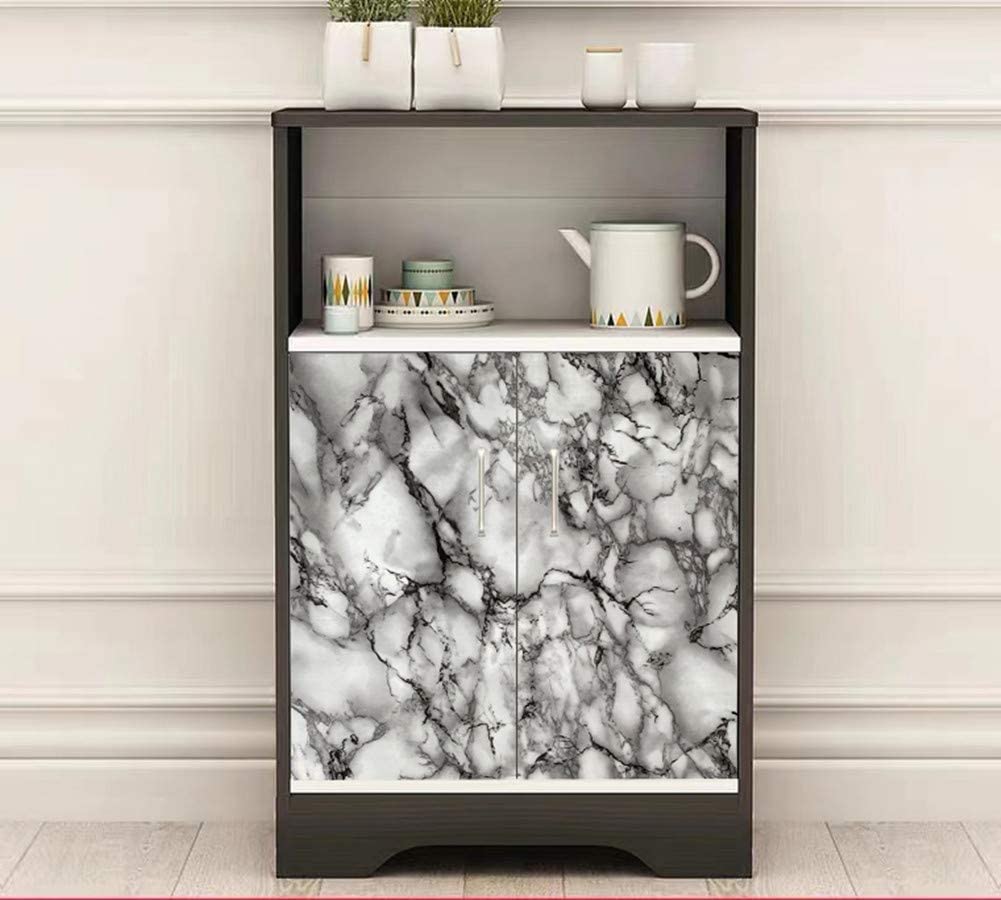 Yancorp 16"x394" White and Black Contact Paper Easily Removable Countertops Black and White Marble Wallpaper Self-Adhesive Peel and Stick Backsplash Vinyl Kitchen(White Black, 11.8"x120")