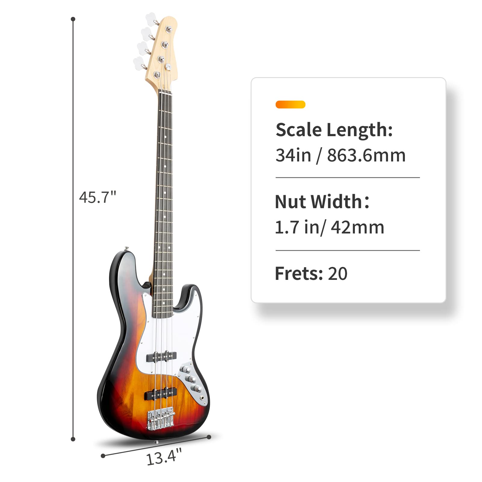 Ktaxon Electric Bass Guitar with 20Watt Amplifier, 4 String Right Handed Electric Bass Kit for Beginner & Professionals W/a Bag, Shoulder Strap, Guitar Pick, Wrench Tool(Brown Sunburst)