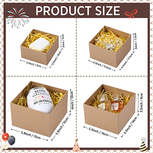 4 Pieces Wedding Gift Boxes with Lids Multi Sizes Nesting Square Boxes Stackable Favor Boxes Decorative Cardboard Box with Ribbon for Holiday Weeding Birthday Party Gift (Kraft Box)