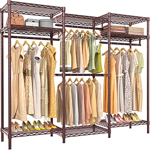 VIPEK V5i Garment Rack Heavy Duty Clothes Rack, Portable Closet Wardrobe Bedroom Armoires Freestanding Clothing Rack with 8 Adjustable Shelves & 4 Hang Rods, 68.9" L x 15.7" W x 76.4" H, Bronze