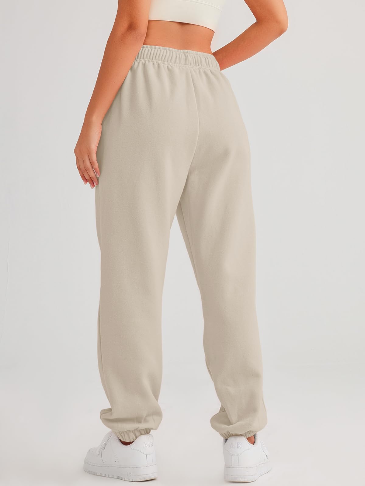 AUTOMET Womens Sweatpants Fleece Lined Fall Outfits Baggy High Waisted Straight Leg Sweat Pants 2024 Drawstring Winter Burnt Casual Athletic Lounge Joggers Beige S