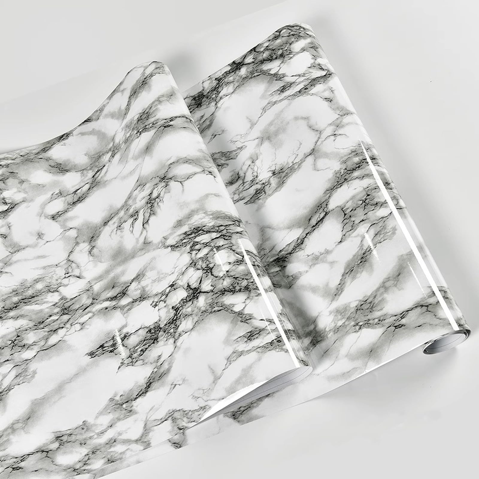 Yancorp 16"x394" White and Black Contact Paper Easily Removable Countertops Black and White Marble Wallpaper Self-Adhesive Peel and Stick Backsplash Vinyl Kitchen(White Black, 11.8"x120")