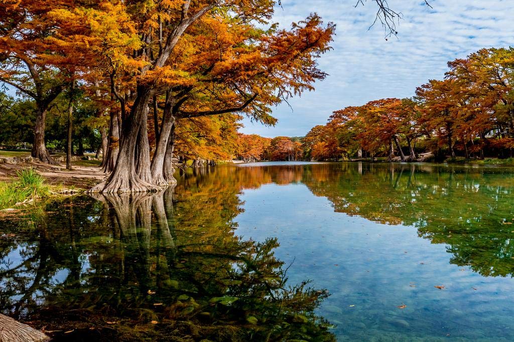 Laminated Fall Foliage At Garner State Park Texas Lake Reflection Nature Landscape Photo Poster Dry Erase Wall Art 16x24