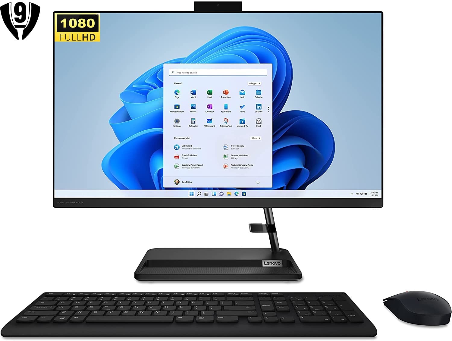 Lenovo IdeaCentre AIO 3i, 21.5" FHD All-in-One Desktop, Intel Pentium Gold 7505 Processor, 16GB RAM 1TB HDD, DVD RW Drive, Wireless Keyboard & Mouse, Windows 11 Home, Black