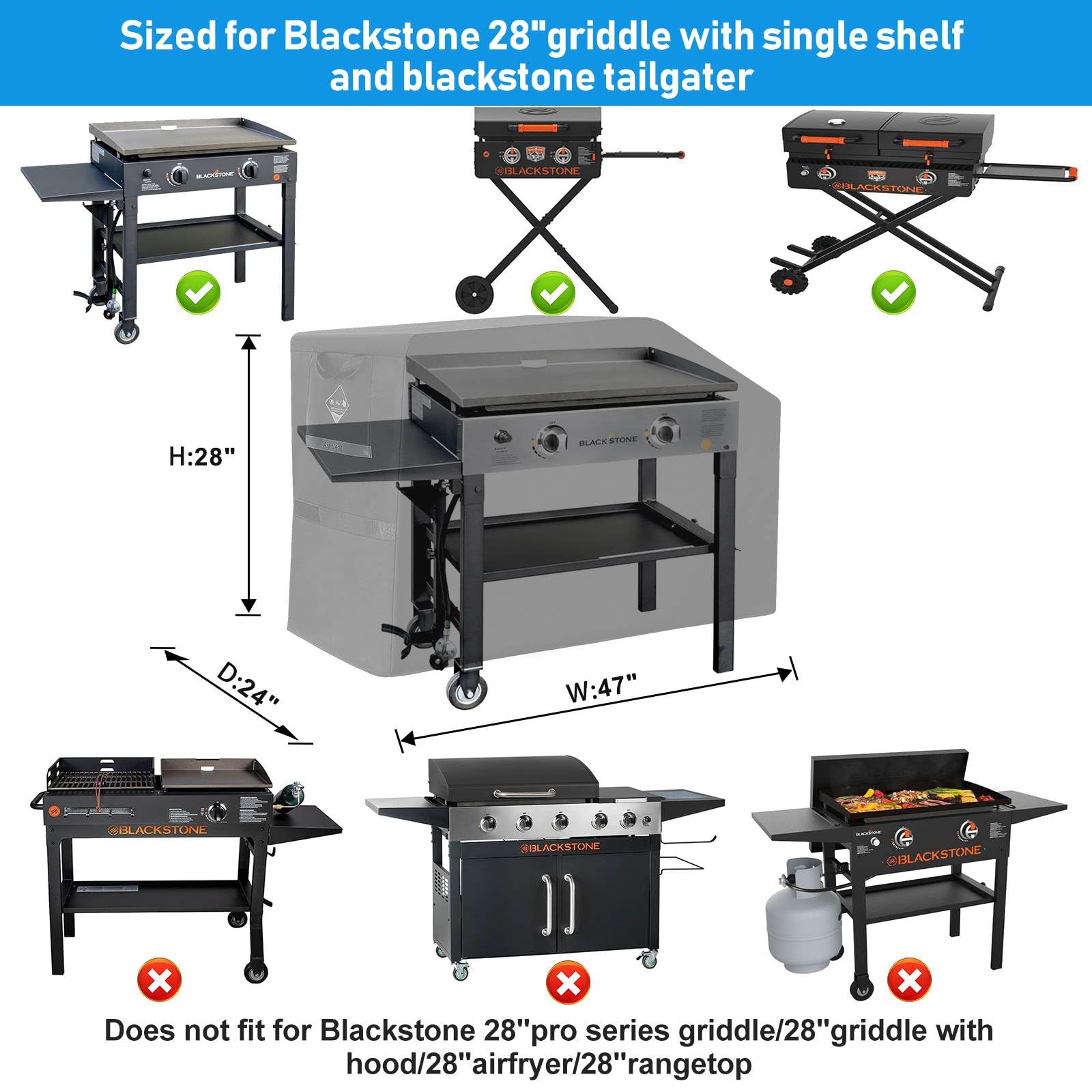 Griddle Cover For Blackstone 28"Griddle With Single Shelf,Rip-Proof Upgraded Material Flat Top Grill Cover,Waterproof UV & Fade Resistant Grill Cover For Blackstone Tailgater And More 2-Burner Griddle