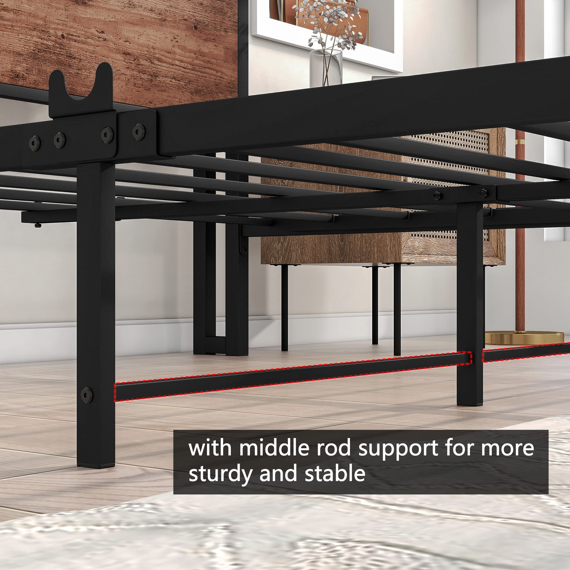 HOJINLINERO Full Size Bed Frame with Storage Headboard/USB Charging Station,Metal Platform Bed Frame Full Size No Box Spring Needed,Noise-Free,Strong Steel Slats Support,Rustic Brown