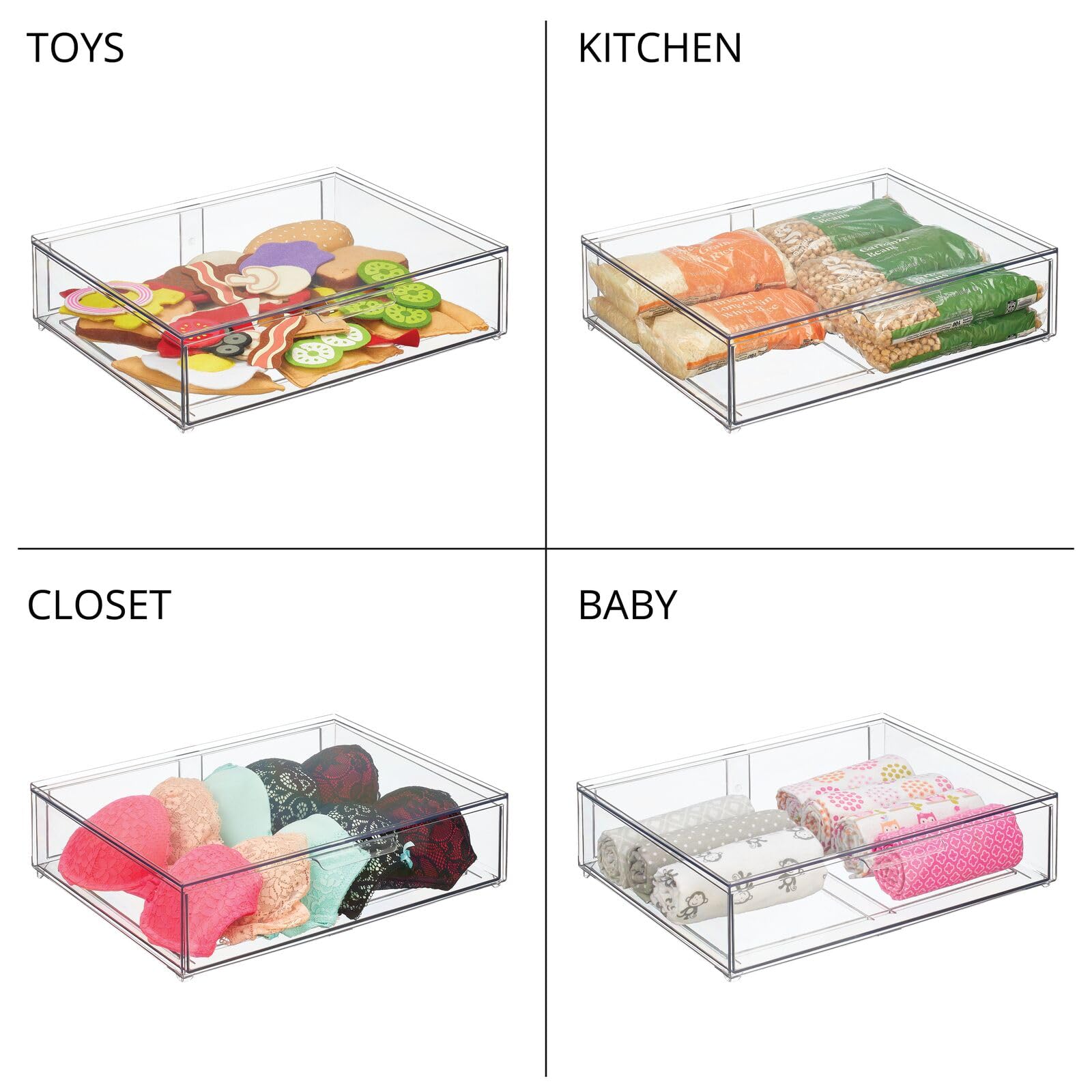 mDesign Wide Plastic Stackable Bathroom Storage Organizer Bin with Pull Out Drawer for Cabinet, Vanity, Shelf, Cupboard, Cabinet, Countertop, or Closet Organization - Lumiere Collection - Clear