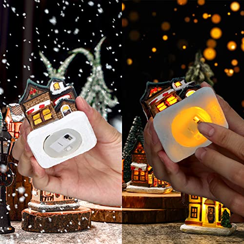 Queekay Christmas Winter Village Houses Set Christmas Miniature Resin Ornament Kits Cedar Bare Branch Tree Street Lamp Room Decor(Retro Style)