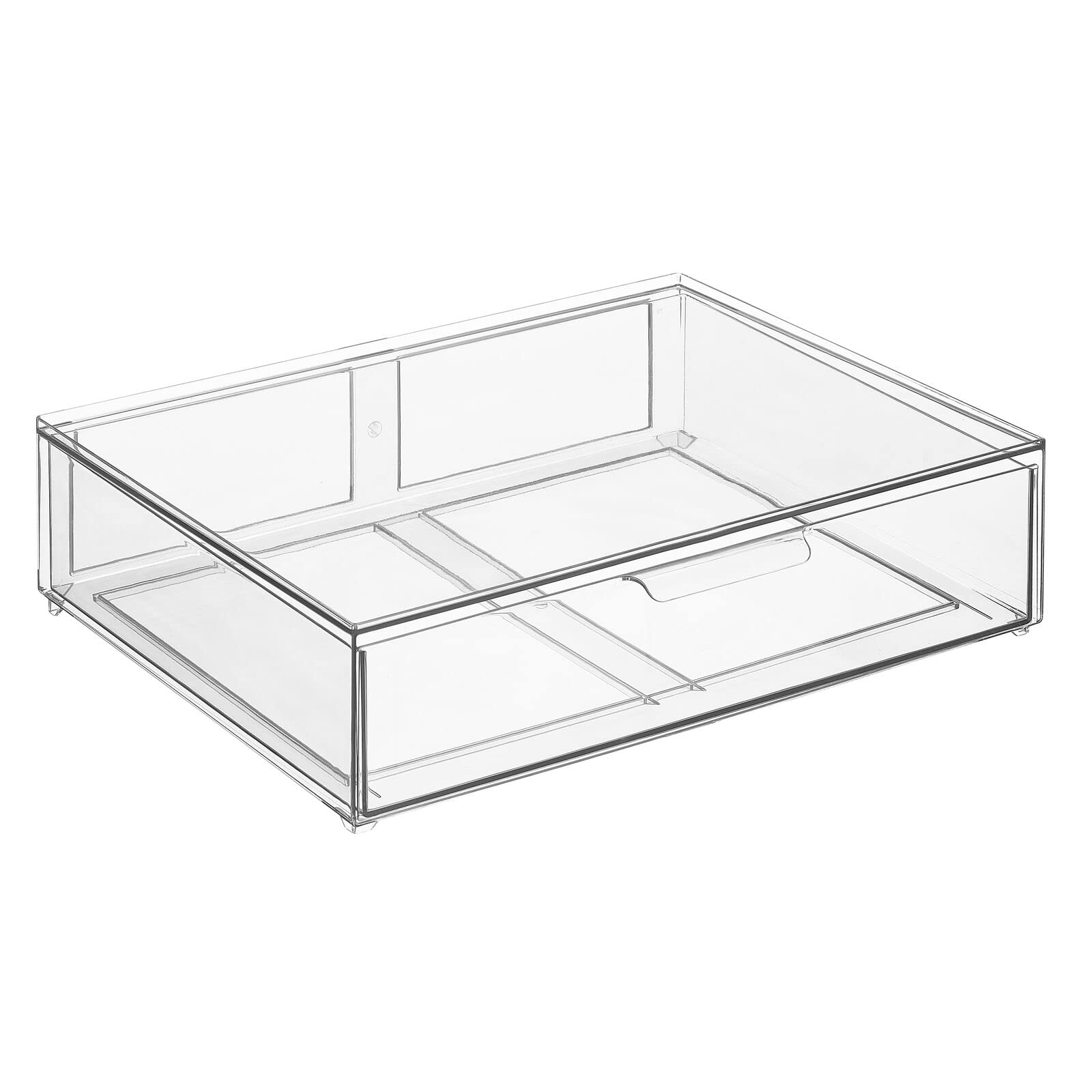mDesign Wide Plastic Stackable Bathroom Storage Organizer Bin with Pull Out Drawer for Cabinet, Vanity, Shelf, Cupboard, Cabinet, Countertop, or Closet Organization - Lumiere Collection - Clear