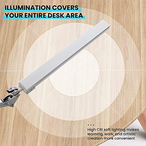 LED Desk Lamp, BZBRLZ Metal Swing Arm Lamp, Eye-Caring Architect Task Lamp, Dimmable Office Table Lamp with 3 Color Modes, 10 Brightness Levels & Adapter, Memory Function(White)