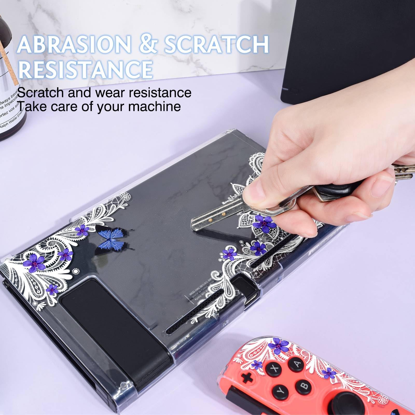 DLseego Purple Butterfly Flower Floral Switch Case 2017 Version Anti-Scratch Dockable Console Clear TPU Shell Romantic Soft Shock-Absorption Joy Con Cover For Regular Switch