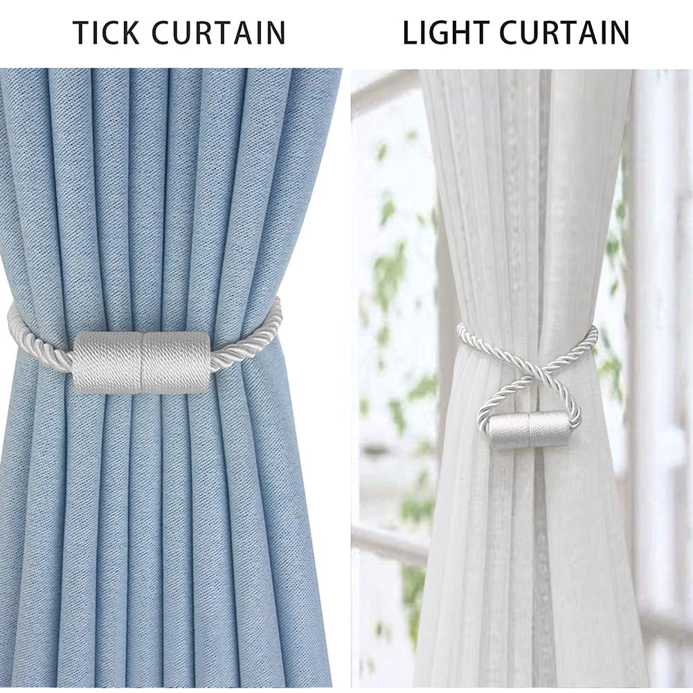 XDerlin 2 Pack Strong Magnetic Curtain Tiebacks Outdoor Decorative Tie Backs Modern Rope Tiebacks Modern Handmade Tie Backs Decorative Curtain Holdbacks for raperies- White