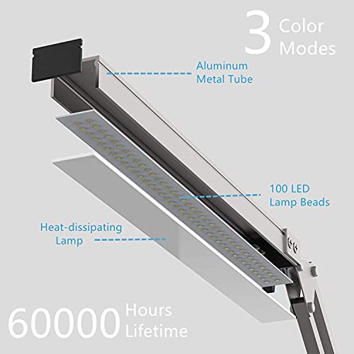 LED Desk Lamp, BZBRLZ Metal Swing Arm Lamp, Eye-Caring Architect Task Lamp, Dimmable Office Table Lamp with 3 Color Modes, 10 Brightness Levels & Adapter, Memory Function(White)