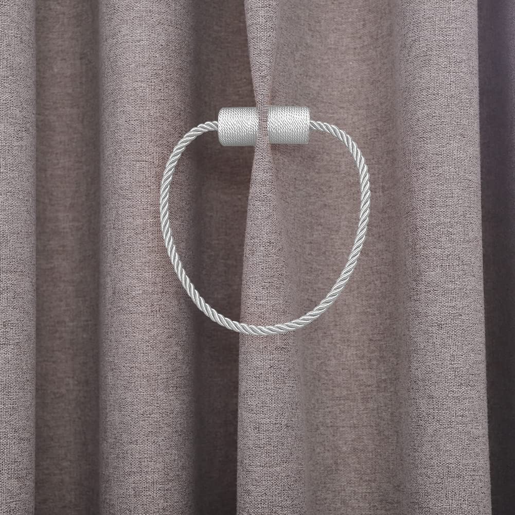 XDerlin 2 Pack Strong Magnetic Curtain Tiebacks Outdoor Decorative Tie Backs Modern Rope Tiebacks Modern Handmade Tie Backs Decorative Curtain Holdbacks for raperies- White