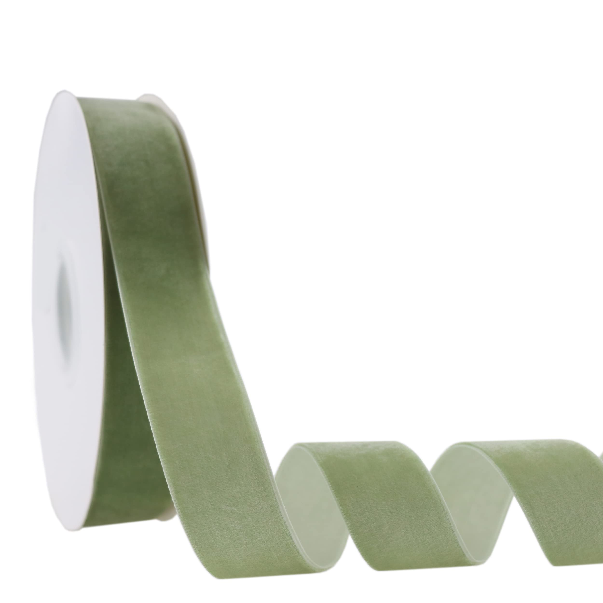 DINDOSAL Sage Green Velvet Ribbon 1 Inch Single Face Velvet Sage Green Christmas Ribbon for Tree Decorations, Gift Wrapping, Hair Bows, Choker, Wedding, Cafts, Bouquets, Baby Shower - 10 Yards