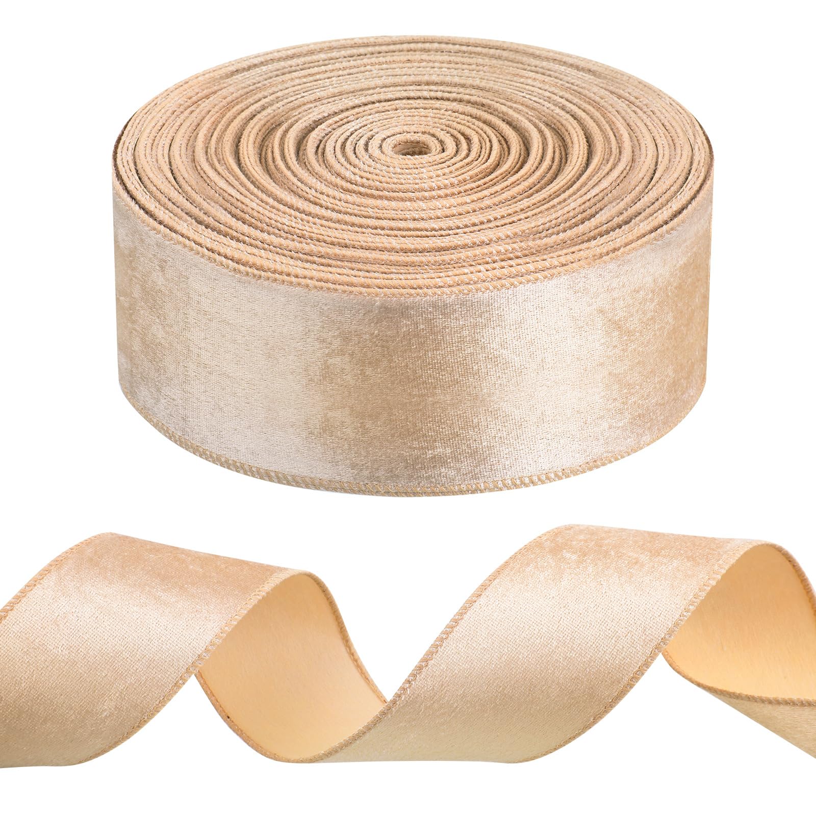 WILLBOND 50 Yards 2.5 Inch Christmas Velvet Wired Ribbon Fabric Decorative Ribbon for DIY Craft Bows Wreath Gift Wrapping Christmas Holiday Wedding Indoor Outdoor(Gold)