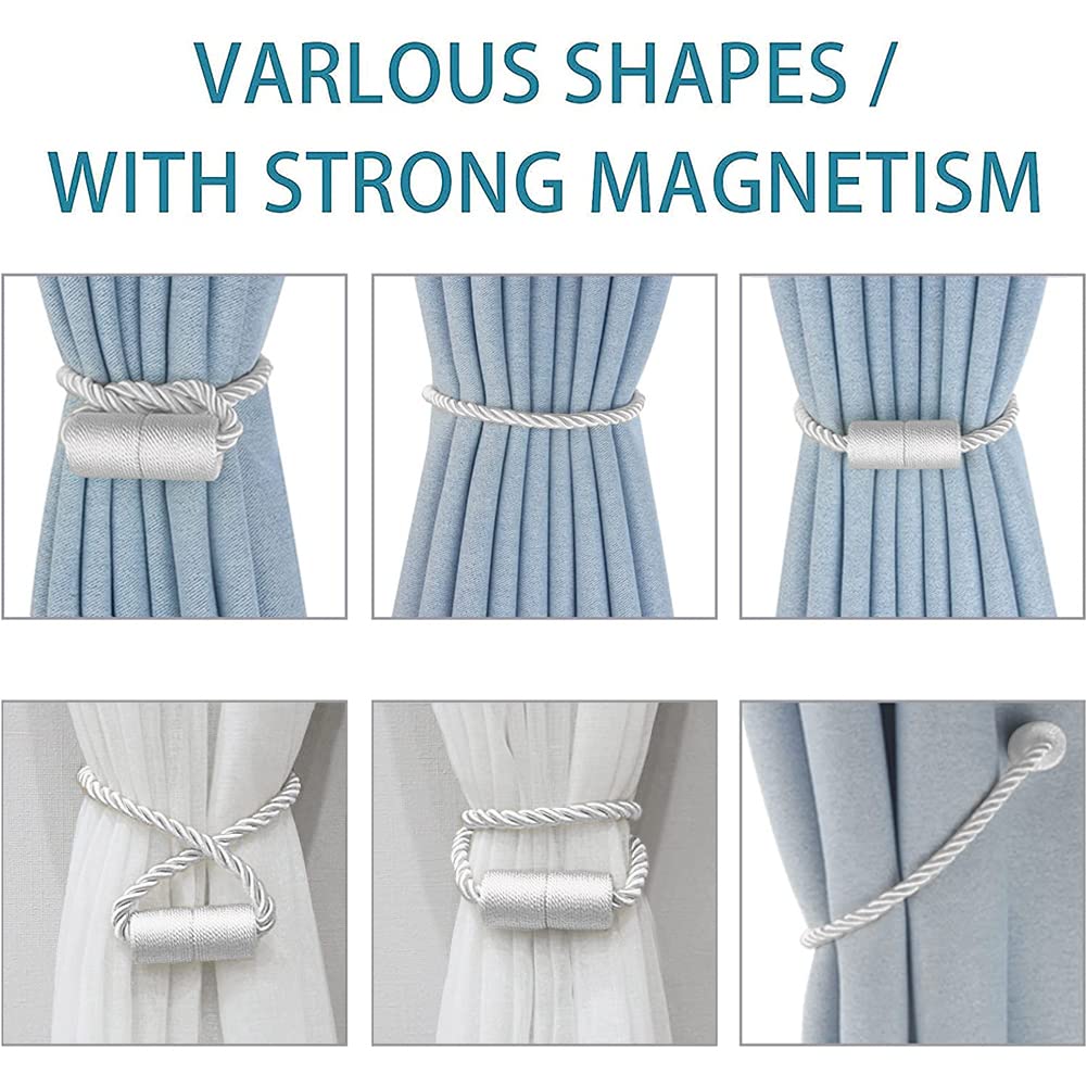 XDerlin 2 Pack Strong Magnetic Curtain Tiebacks Outdoor Decorative Tie Backs Modern Rope Tiebacks Modern Handmade Tie Backs Decorative Curtain Holdbacks for raperies- White