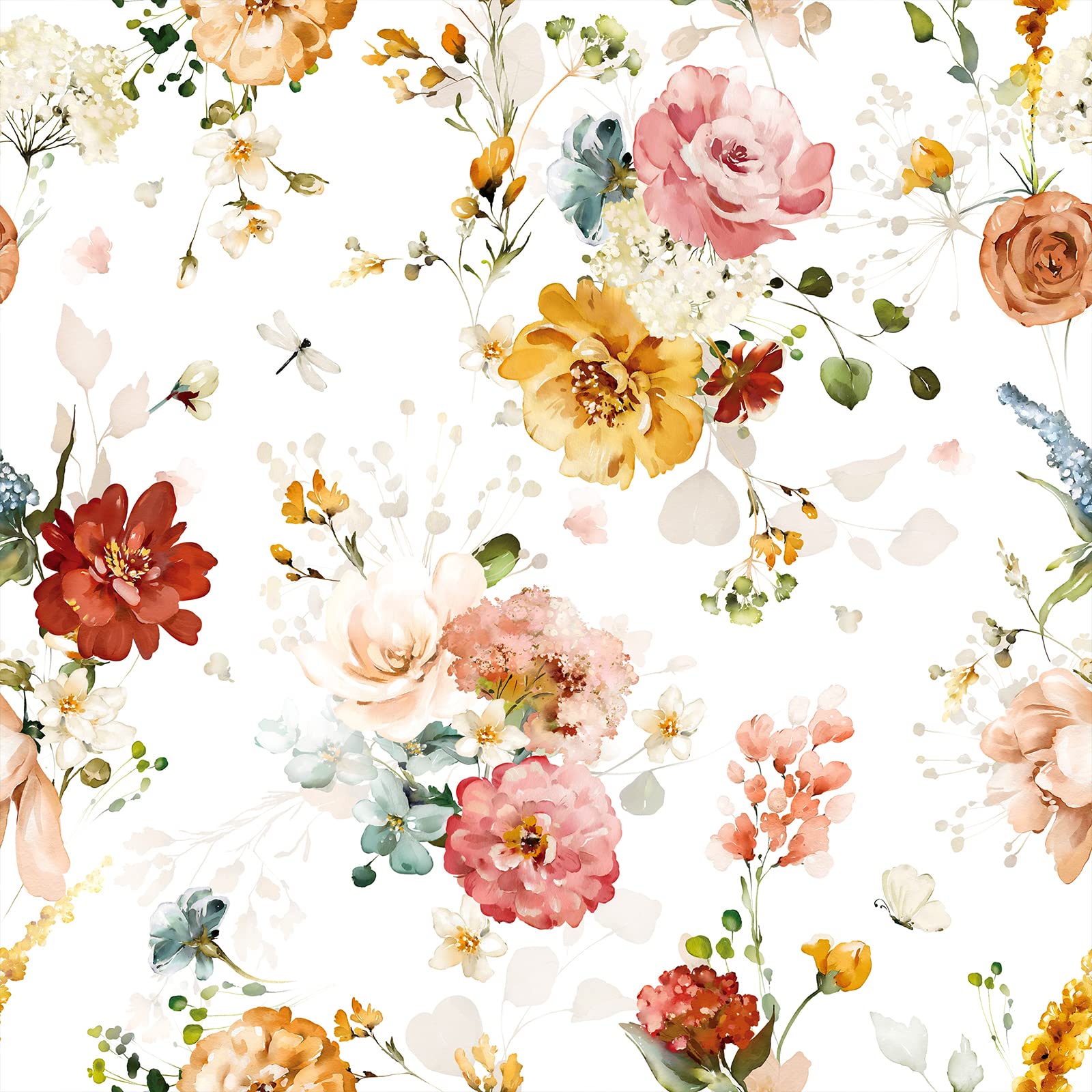 VEELIKE 17.7''x118'' Peel and Stick Wallpaper Vintage Pink/Red/Yellow Bouquet Floral Wallpaper Removable Self Adhesive Vinyl Decorative Contact Paper for Bedroom Bathroom Walls Cabinets