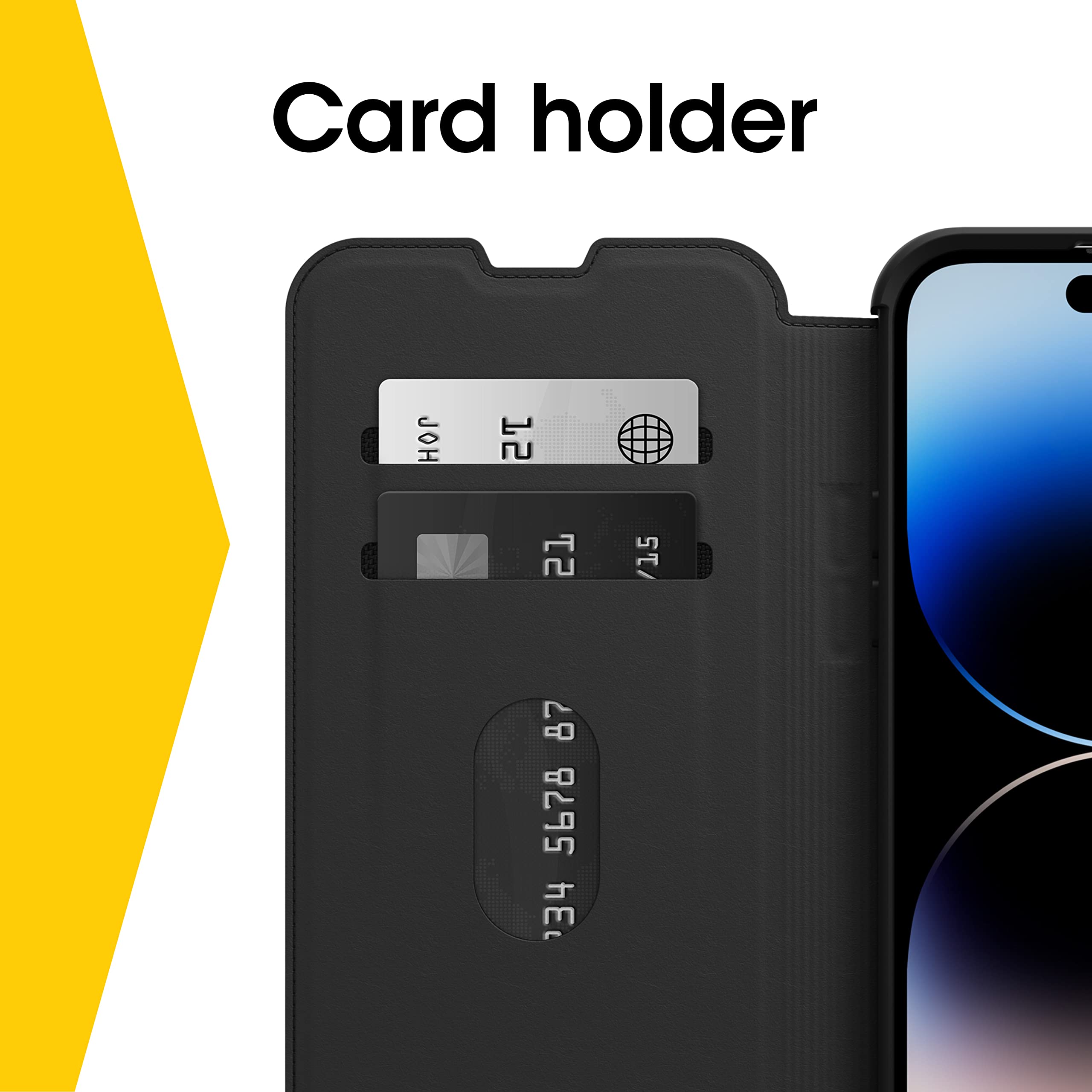 OtterBox iPhone 14 Pro Max (ONLY) Strada Series Case - SHADOW (Black), card holder, genuine leather, pocket-friendly, folio case