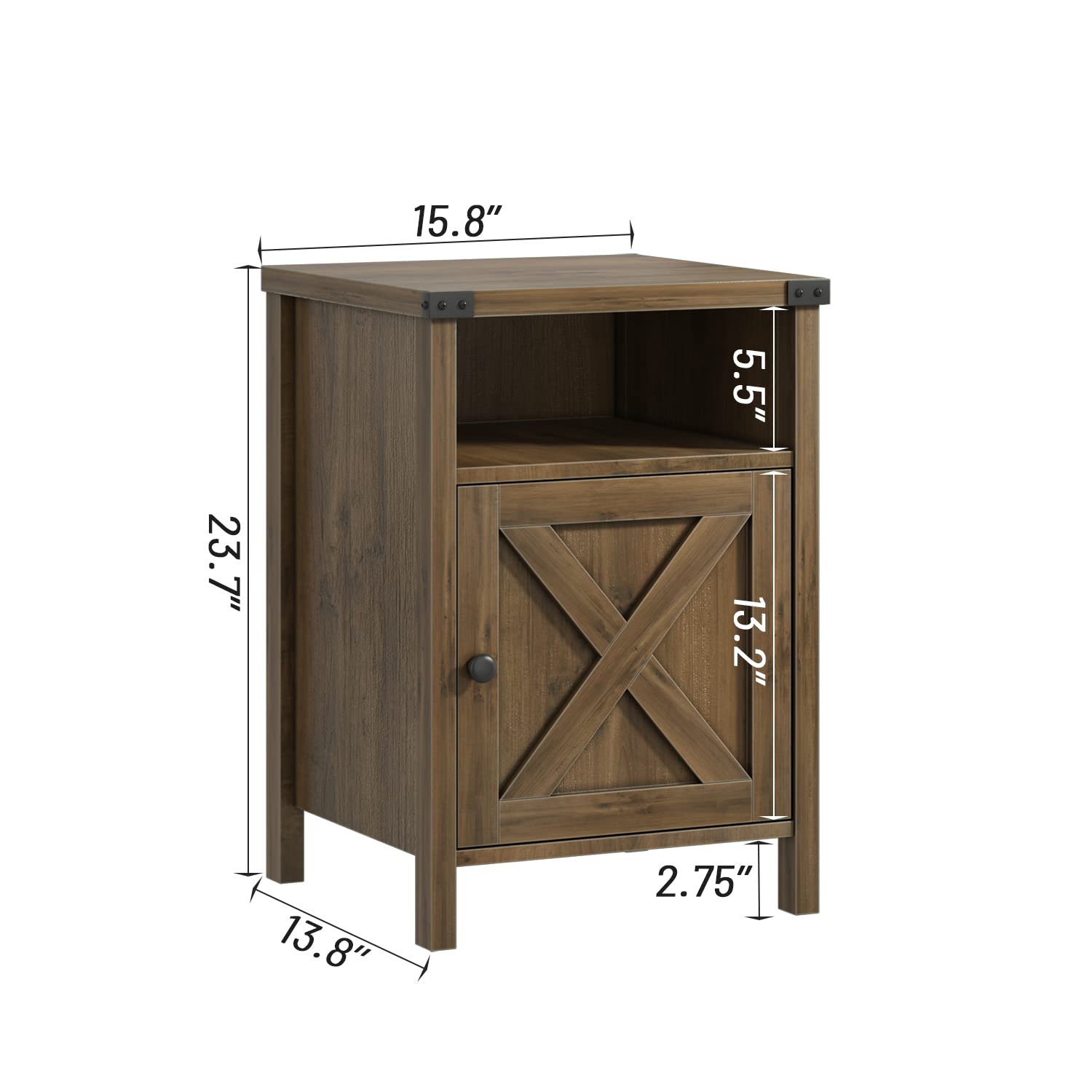 Catrimown Farmhouse, End Table, Nightstand, Side Table, Set of 2 End Table with Barn Door and Shelf, Rustic Oak Nightstand Set of 2, Bed Side Table End Tables for Living Room, Bedroom Room, Oak