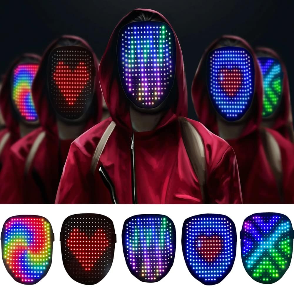 CASEIER Led Mask, Led Face Mask - 2024 Upgraded Led Mask Halloween with Gesture Control Light Up Toy for Kids, Perfect Gifts for Christmas and New Year